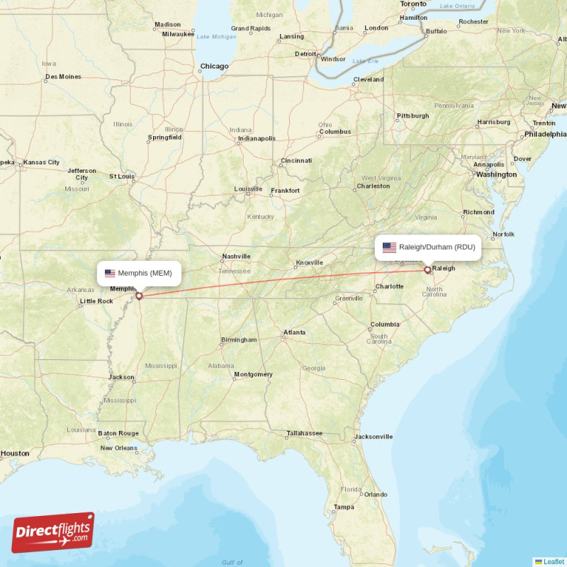 Direct flights from Raleigh/Durham to Memphis (RDU-MEM) - Directflights.com