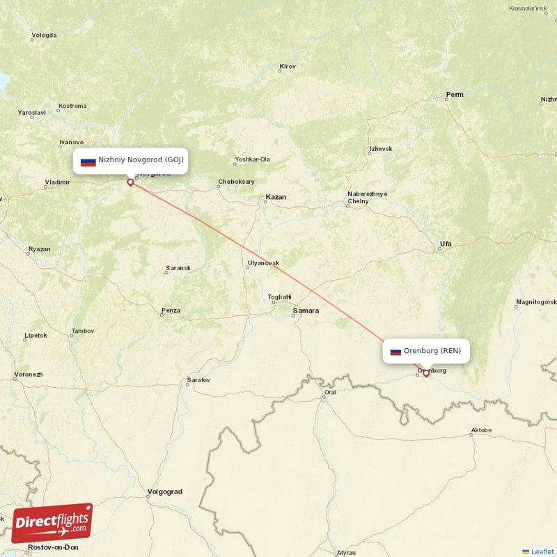 Direct flights from Orenburg to Nizhniy Novgorod, REN to GOJ non-stop ...