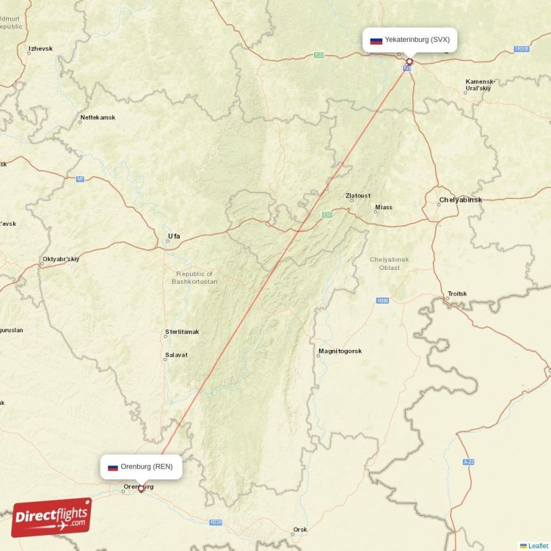Direct flights from Orenburg to Yekaterinburg, REN to SVX non-stop ...