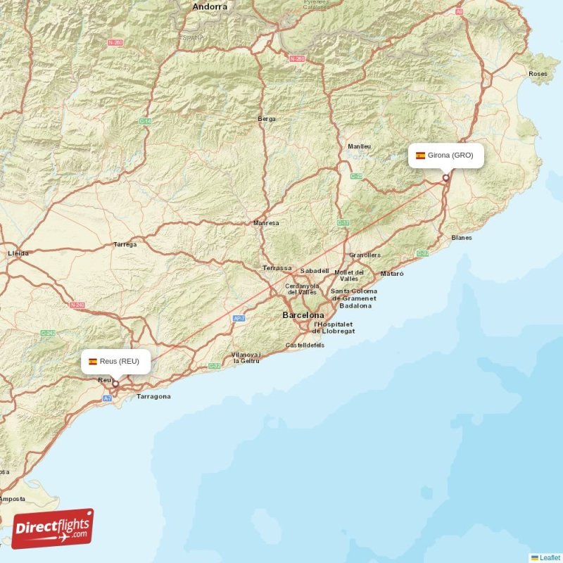 Direct flights from Reus to Girona, REU to GRO non-stop - Directflights.com