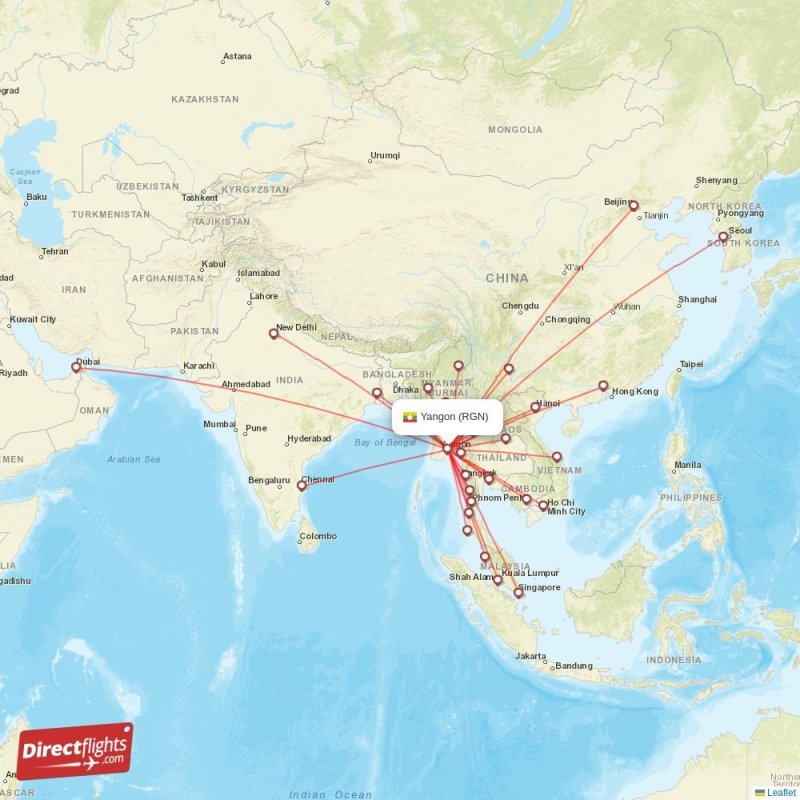 Direct flights from Yangon - 36 destinations - RGN, Myanmar - Directflights.com