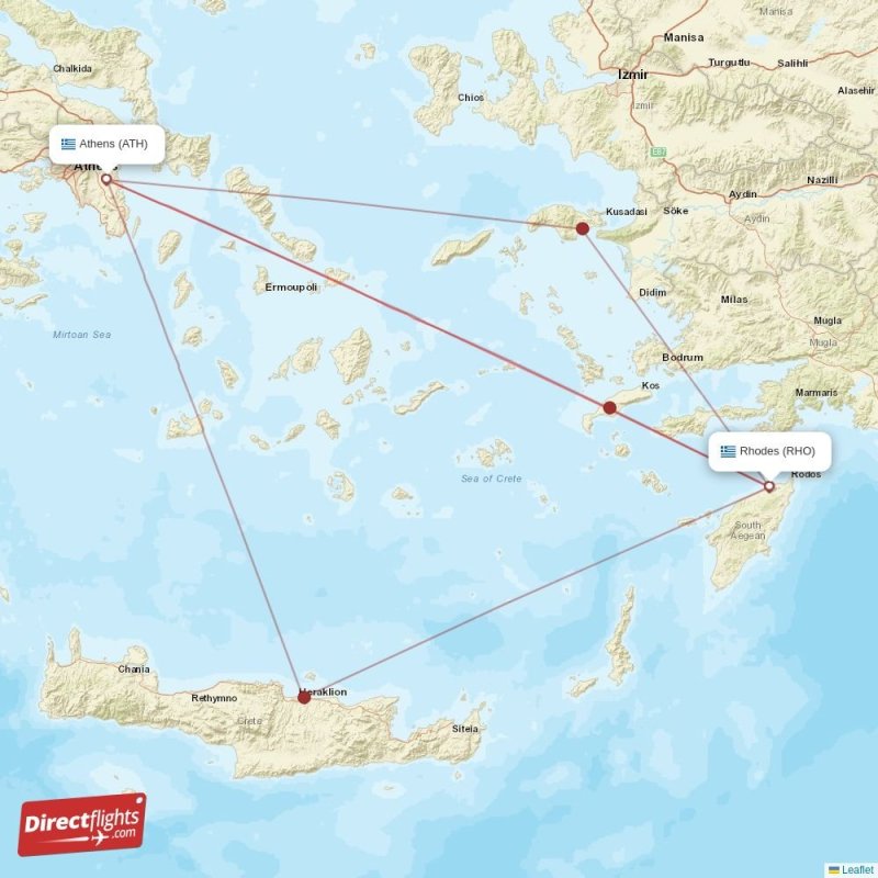 Direct flights from Rhodes to Athens, RHO to ATH non-stop - Directflights.com