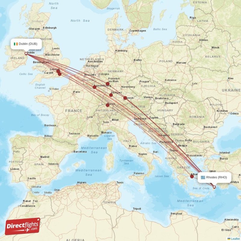 Direct flights from Rhodes to Dublin (RHO-DUB) - Directflights.com
