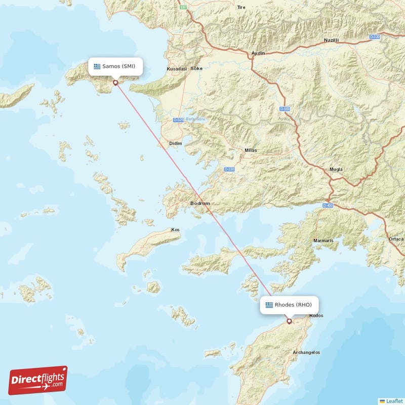 Direct flights from Rhodes to Samos, RHO to SMI non-stop - Directflights.com