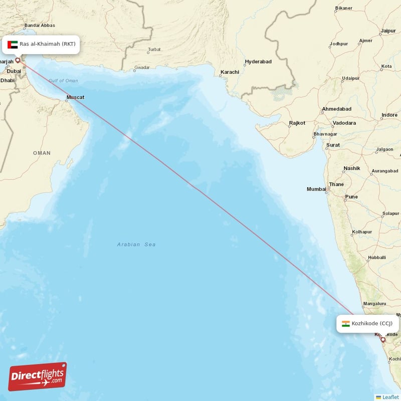 Direct flights from Ras al-Khaimah to Kozhikode (RKT-CCJ ...