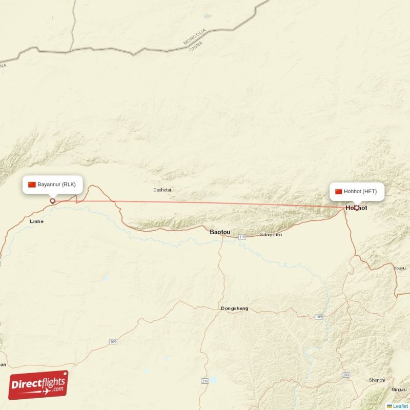 Direct flights from Bayannur to Hohhot, RLK to HET non-stop ...