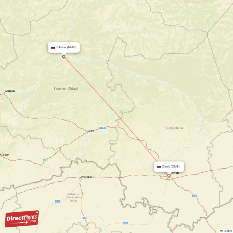 Direct flights from Tobolsk to Omsk, RMZ to OMS non-stop ...