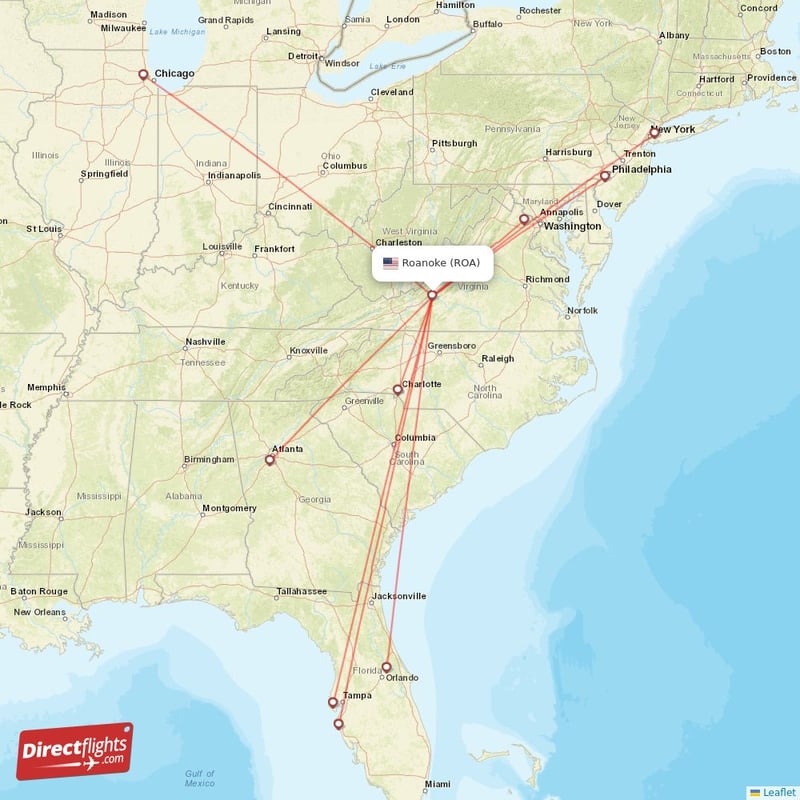 Direct flights from Roanoke - 8 destinations - ROA, USA - Directflights.com