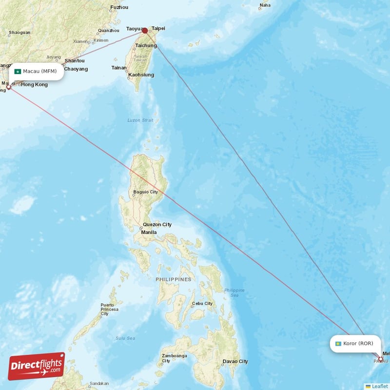 Direct flights from Macau to Koror, MFM to ROR non-stop - Directflights.com