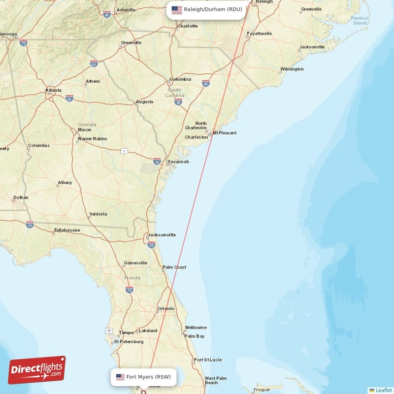 Direct flights from Fort Myers to Raleigh/Durham, RSW to RDU non-stop - Directflights.com