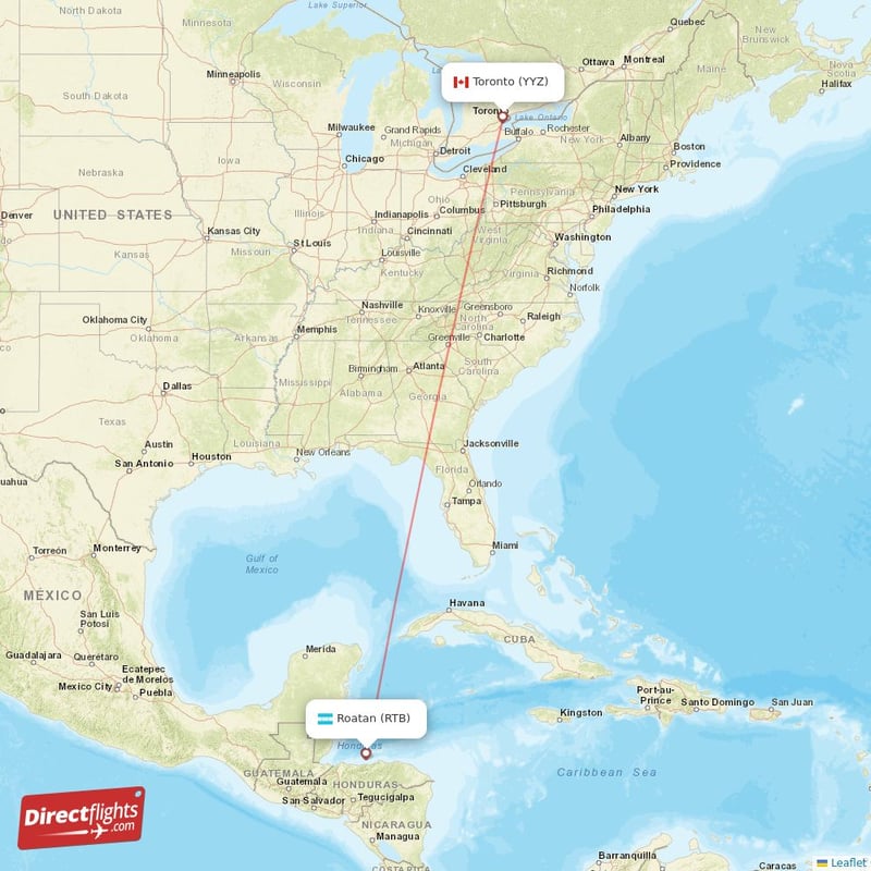 Direct flights from Roatan to Toronto, RTB to YYZ non-stop - Directflights.com