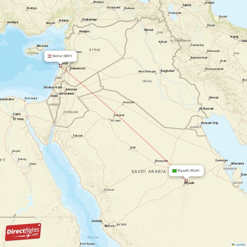 Direct flights from Riyadh to Beirut, RUH to BEY non-stop - Directflights.com