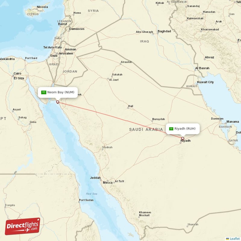 Direct flights from Riyadh to Neom Bay, RUH to NUM non-stop ...