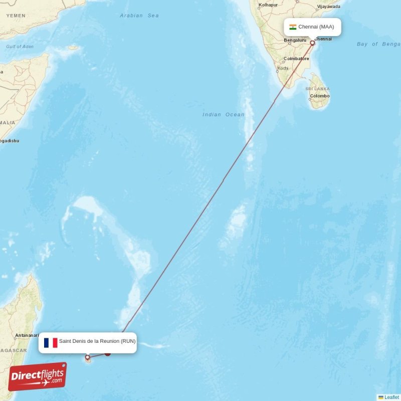 Direct flights from Saint Denis de la Reunion to Chennai, RUN to MAA ...