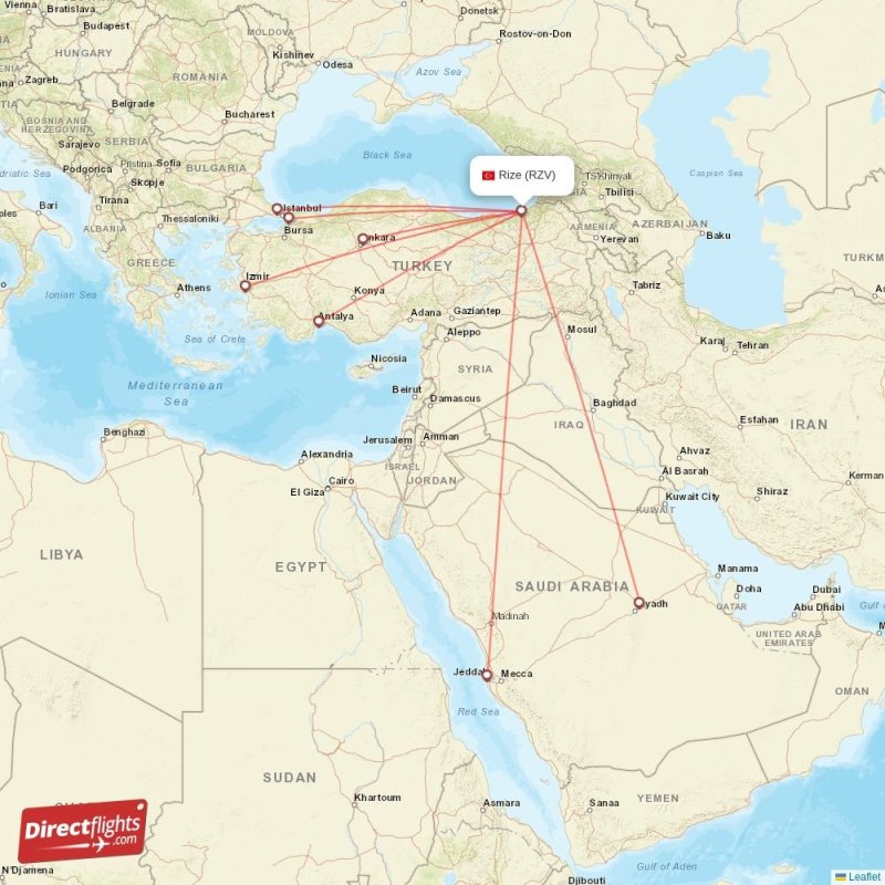 Direct flights from Rize - 7 destinations - RZV, Turkiye ...