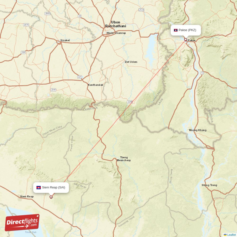 Direct flights from Siem Reap to Pakse (SAI-PKZ) - Directflights.com