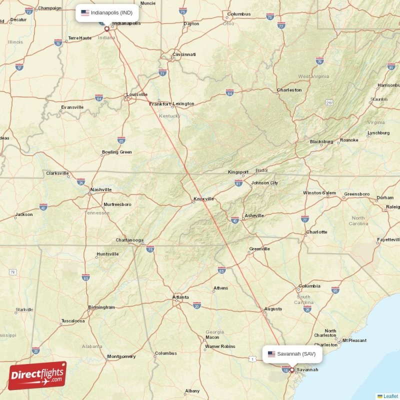 Direct flights from Savannah to Indianapolis (SAV-IND) - Directflights.com