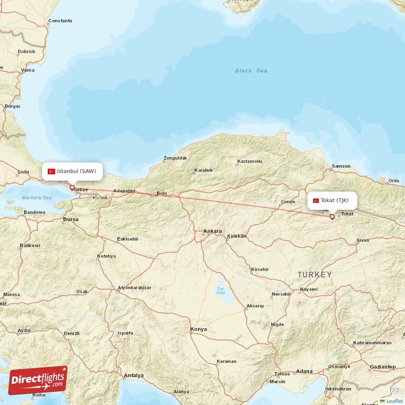 Direct flights from Istanbul to Tokat, SAW to TJK non-stop - Directflights.com