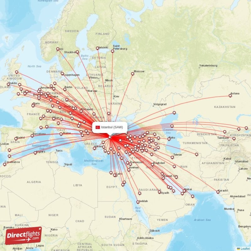Direct flights from Istanbul - 157 destinations - SAW, Turkiye ...