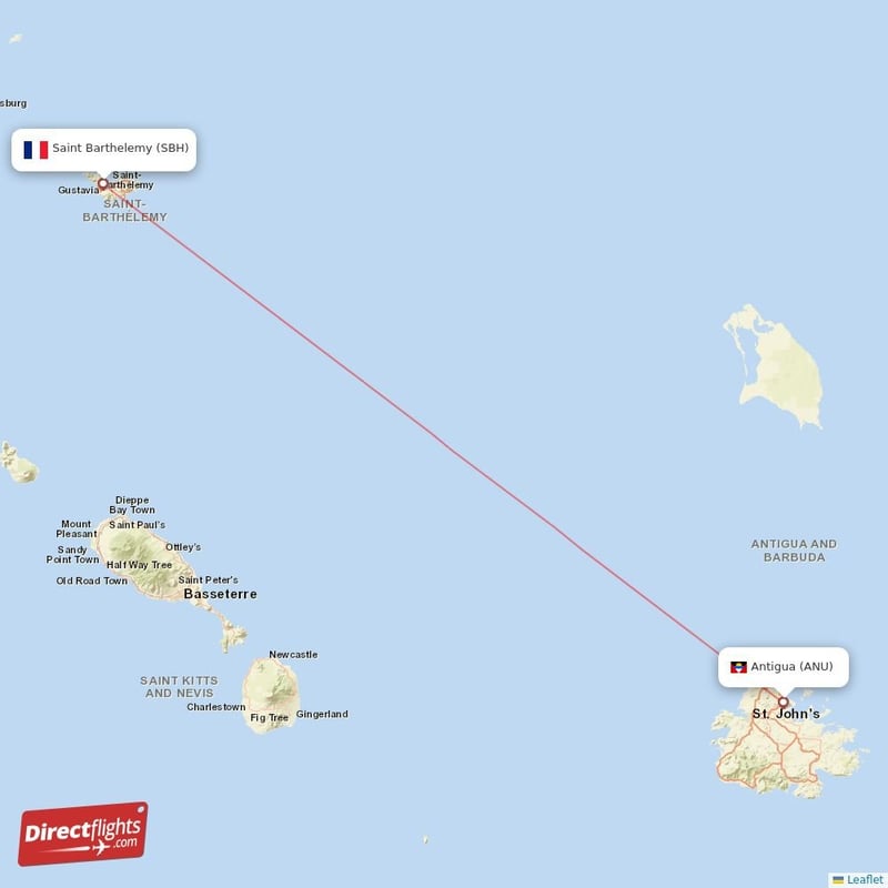 Direct flights from Saint Barthelemy to Antigua, SBH to ANU non-stop - Directflights.com