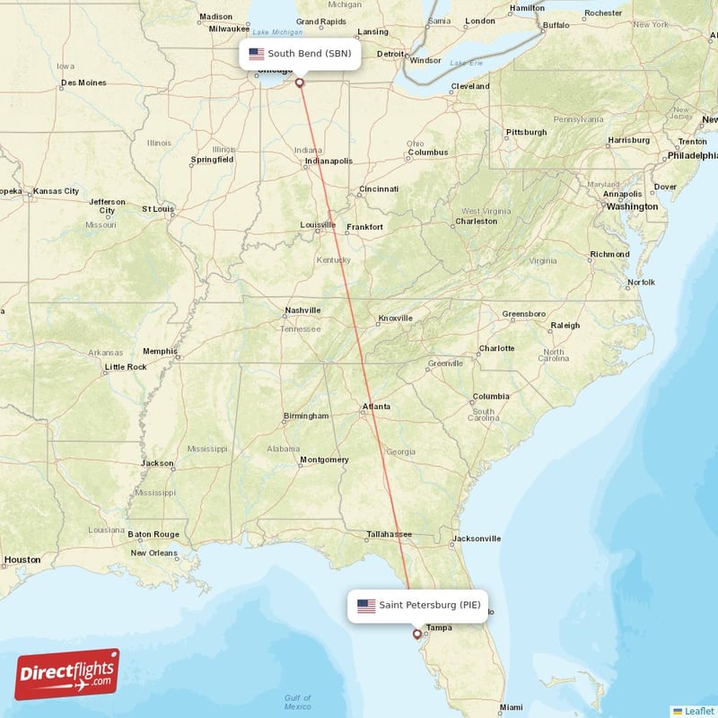 Direct flights from South Bend to Saint Petersburg, SBN to PIE non-stop - Directflights.com