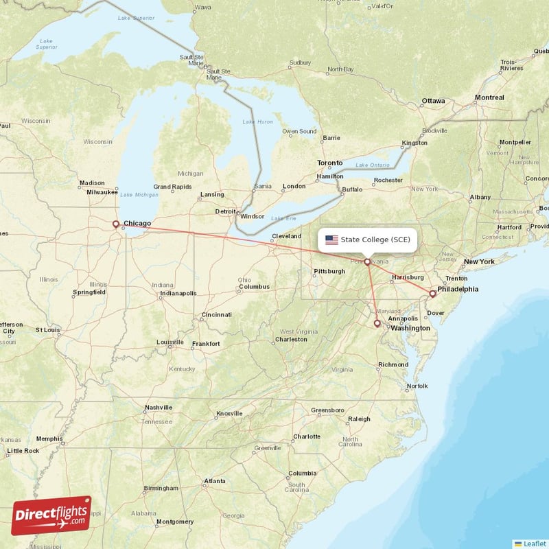 Direct flights from State College - 3 destinations - SCE, USA ...