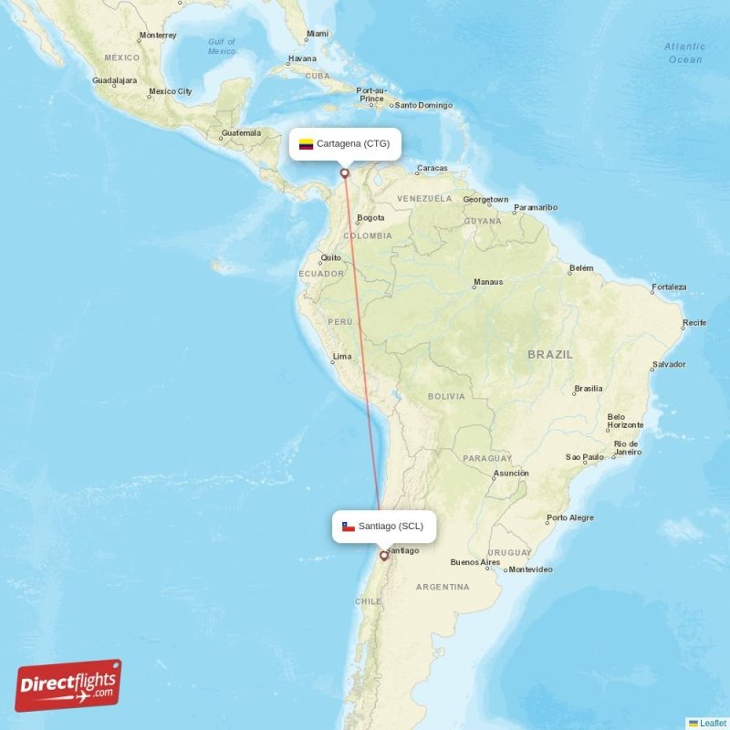 Direct flights from Santiago to Cartagena, SCL to CTG non-stop ...