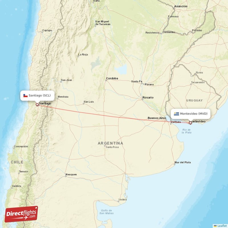 Direct flights from Santiago to Montevideo, SCL to MVD non-stop ...