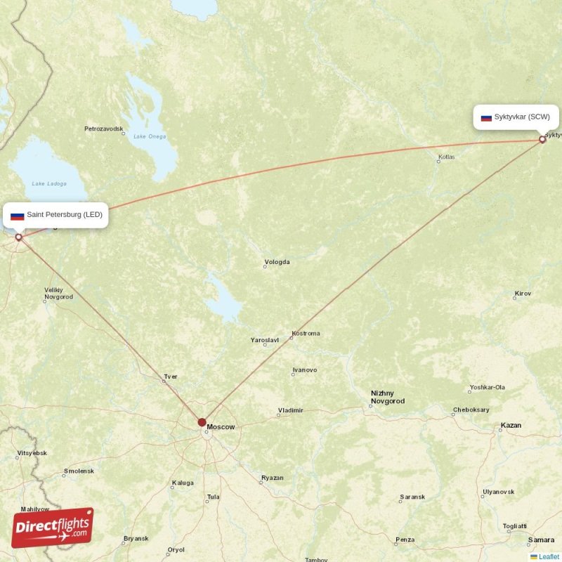 Direct flights from Syktyvkar to Saint Petersburg (SCW-LED ...