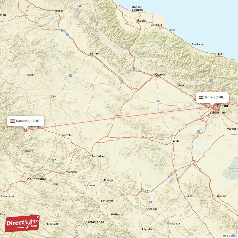 Direct flights from Sanandaj to Tehran, SDG to THR non-stop ...