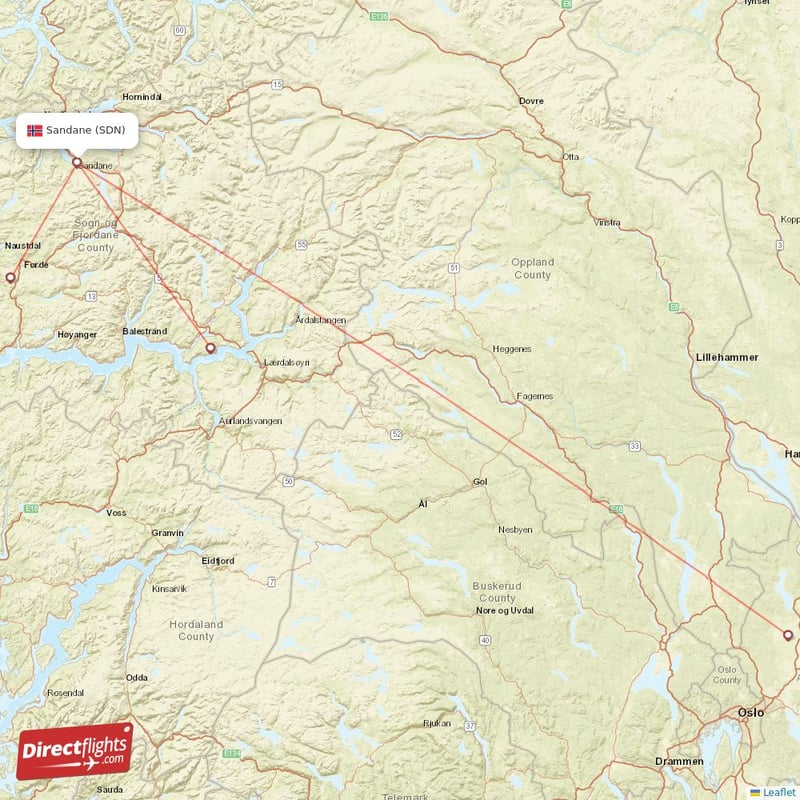 Direct flights from Sandane - 2 destinations - SDN, Norway - Directflights.com