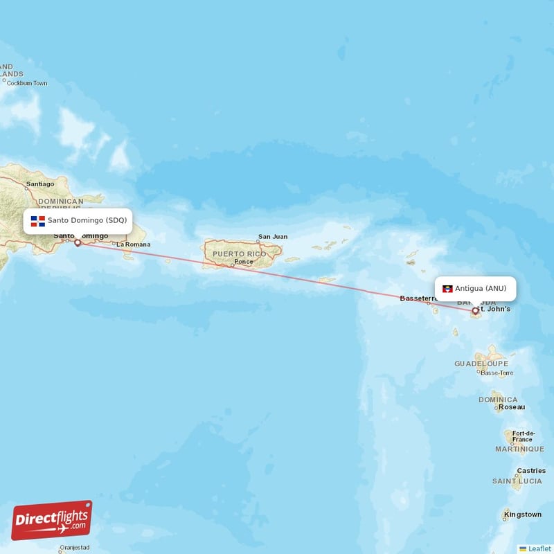 Direct flights from Santo Domingo to Antigua, SDQ to ANU non-stop - Directflights.com