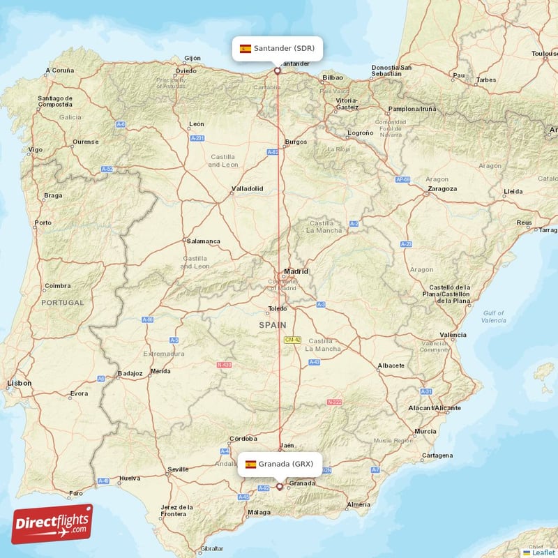 Direct flights from Santander to Granada, SDR to GRX non-stop ...