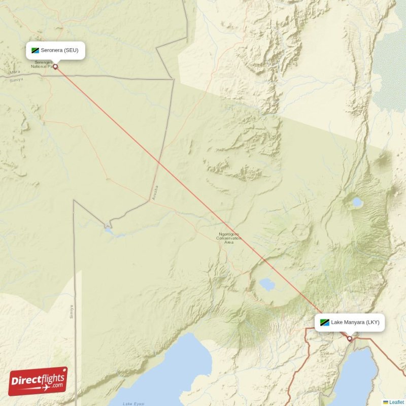 Direct flights from Seronera to Lake Manyara, SEU to LKY non-stop ...