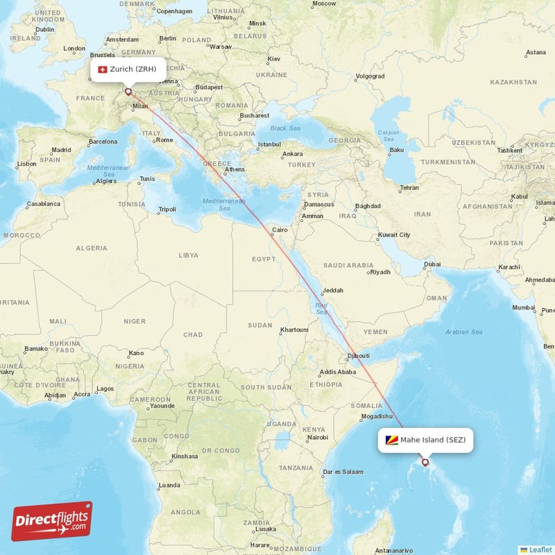 Direct flights from Mahe Island to Zurich, SEZ to ZRH non-stop - Directflights.com