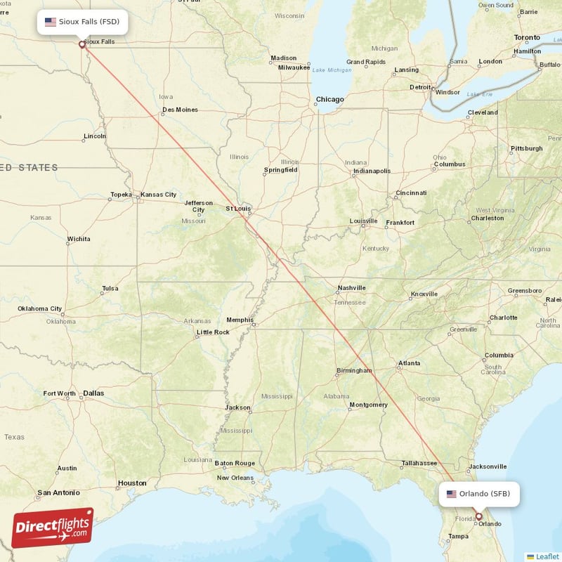 Direct flights from Orlando to Sioux Falls, SFB to FSD non-stop - Directflights.com