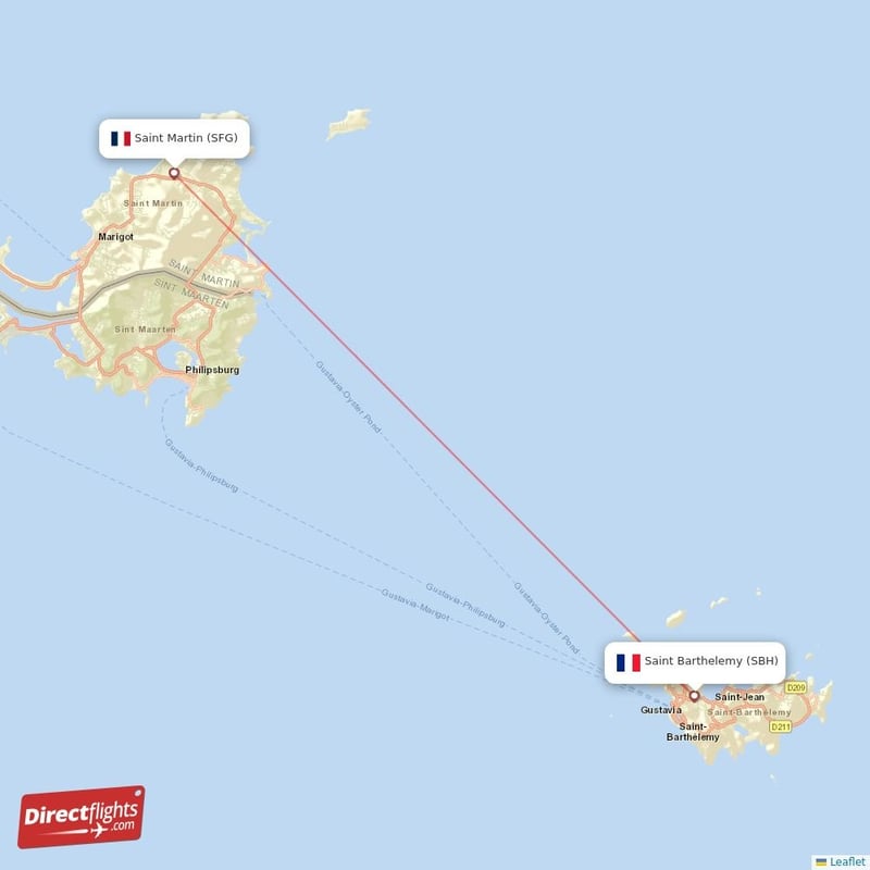 Direct flights from Saint Martin to Saint Barthelemy, SFG to SBH non-stop - Directflights.com