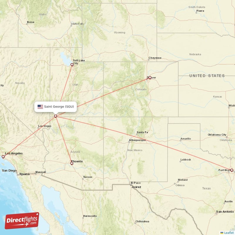 Direct flights from Saint George - 5 destinations - SGU, USA - Directflights.com