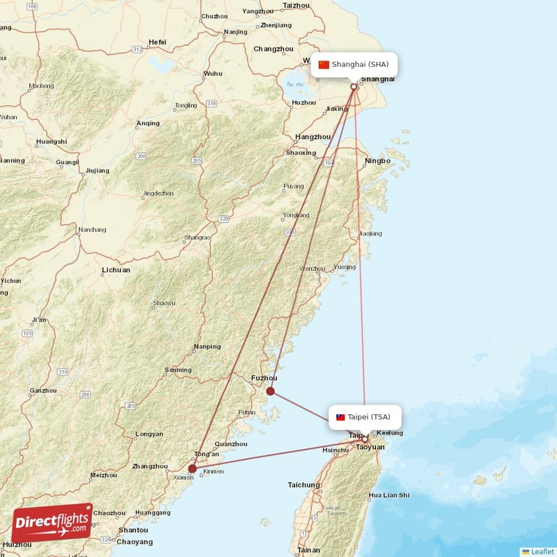 Direct flights from Shanghai to Taipei, SHA to TSA non-stop ...