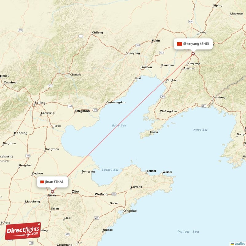Direct flights from Shenyang to Jinan, SHE to TNA non-stop - Directflights.com