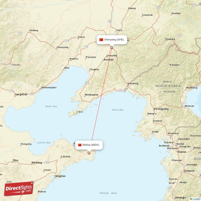Direct flights from Shenyang to Weihai, SHE to WEH non-stop ...