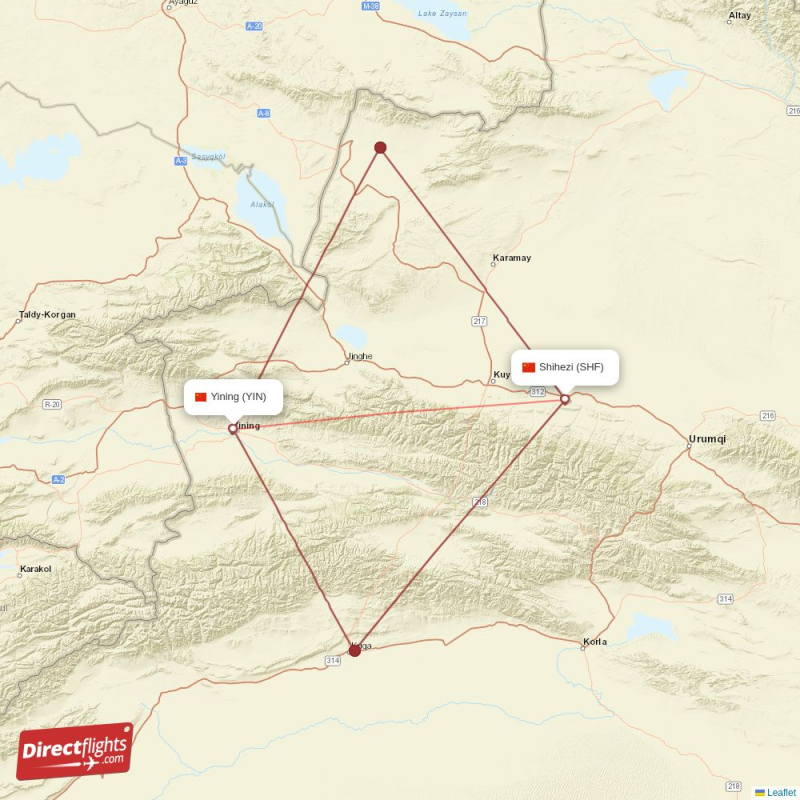 Direct flights from Shihezi to Yining (SHF-YIN) - Directflights.com