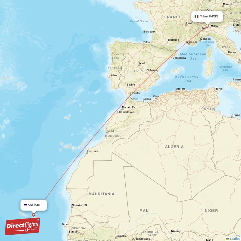 Direct flights from Sal to Milan, SID to MXP non-stop - Directflights.com
