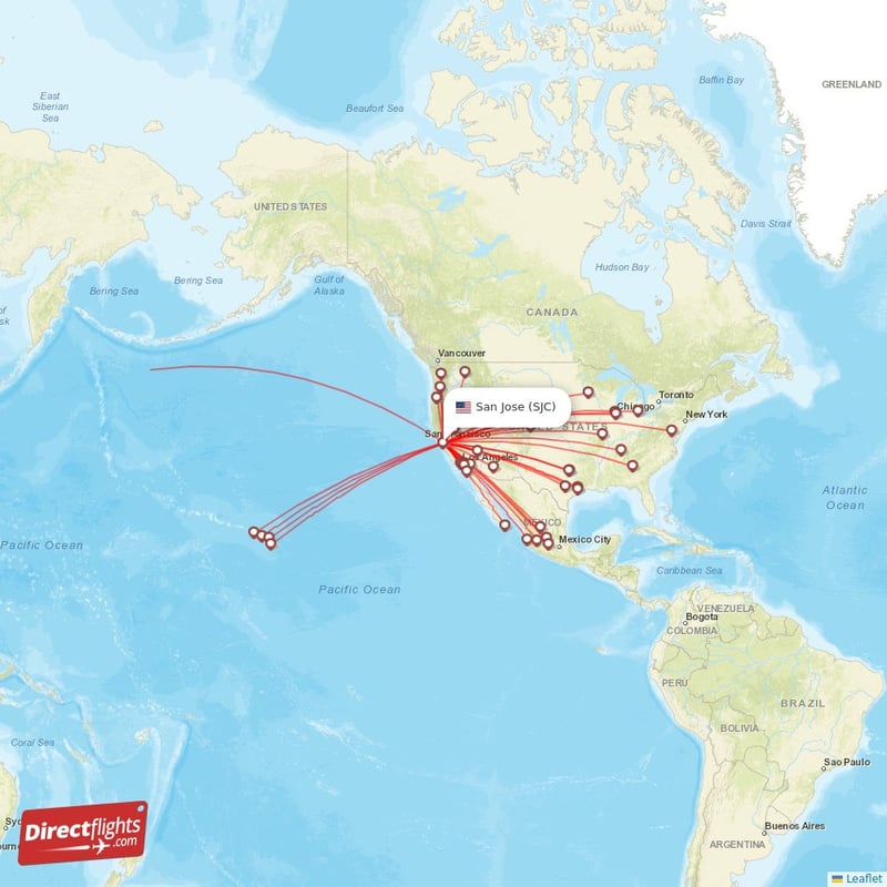 Direct flights from San Jose - 46 destinations - SJC, USA ...