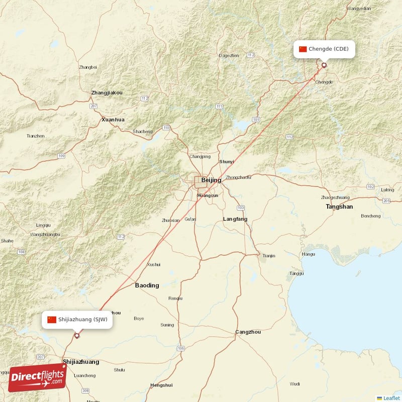 Direct flights from Shijiazhuang to Chengde, SJW to CDE non-stop - Directflights.com
