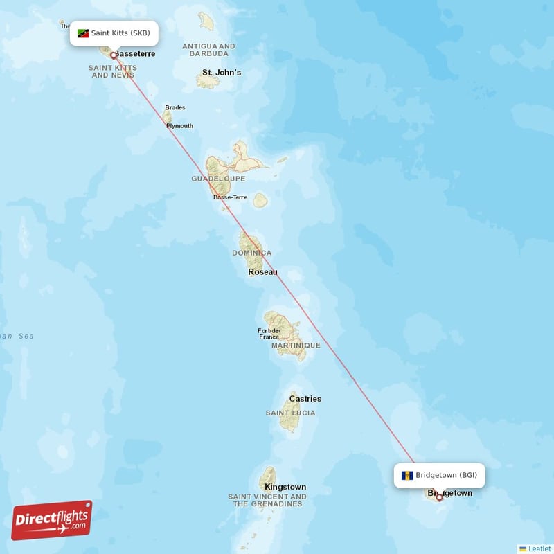 Direct flights from Saint Kitts to Bridgetown, SKB to BGI non-stop - Directflights.com