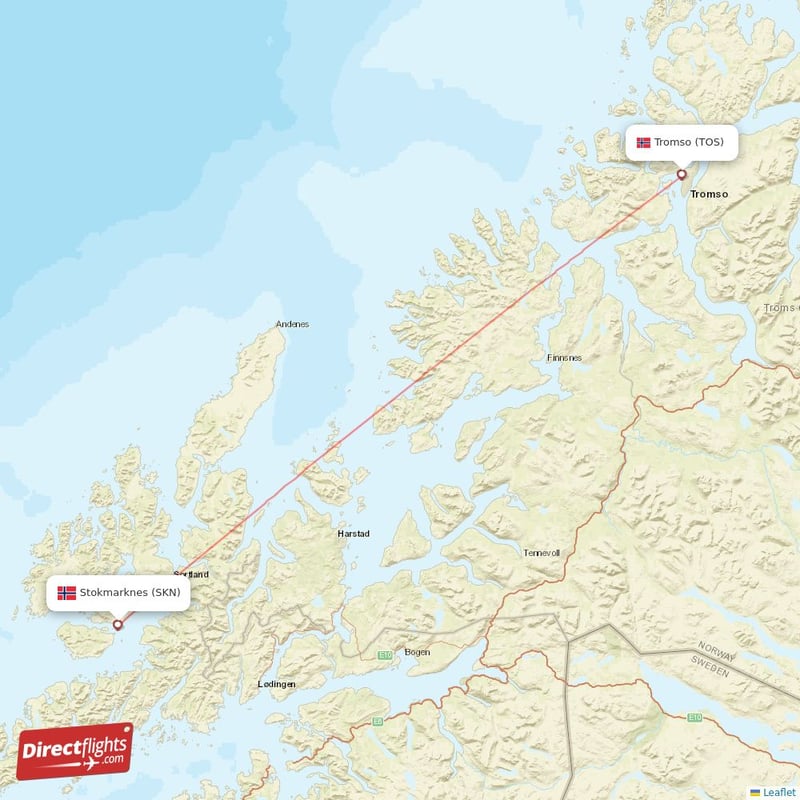 Direct flights from Stokmarknes to Tromso, SKN to TOS non-stop - Directflights.com