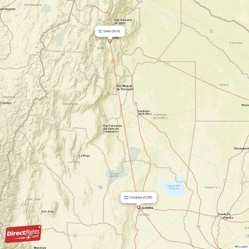 Direct flights from Salta to Cordoba, SLA to COR non-stop ...