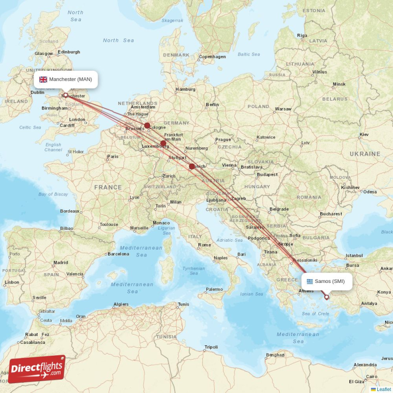 Direct flights from Samos to Manchester (SMI-MAN) - Directflights.com