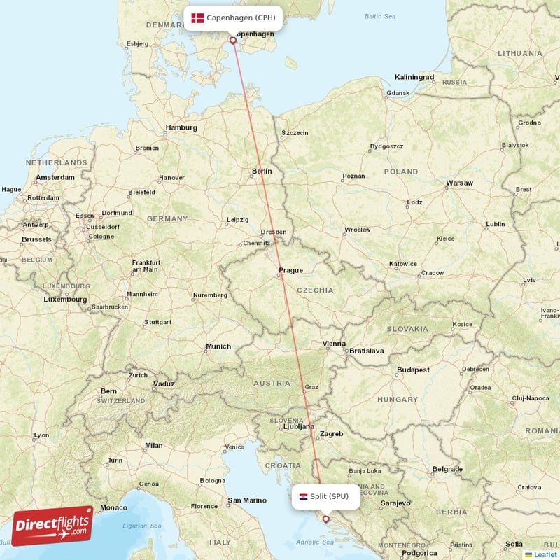 Direct flights from Split to Copenhagen, SPU to CPH non-stop - Directflights.com